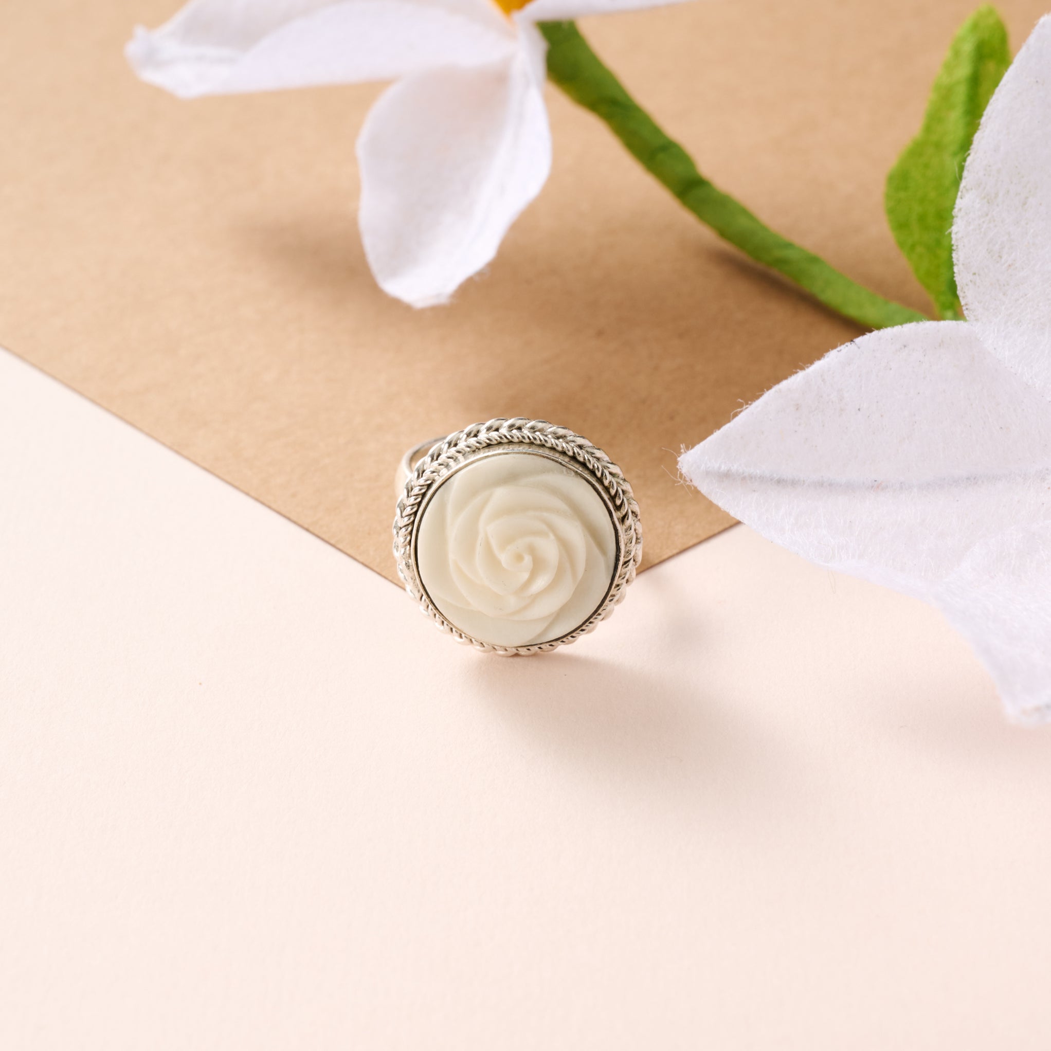 Bagaica Rose Carved Bone Ring | Ten Thousand Villages