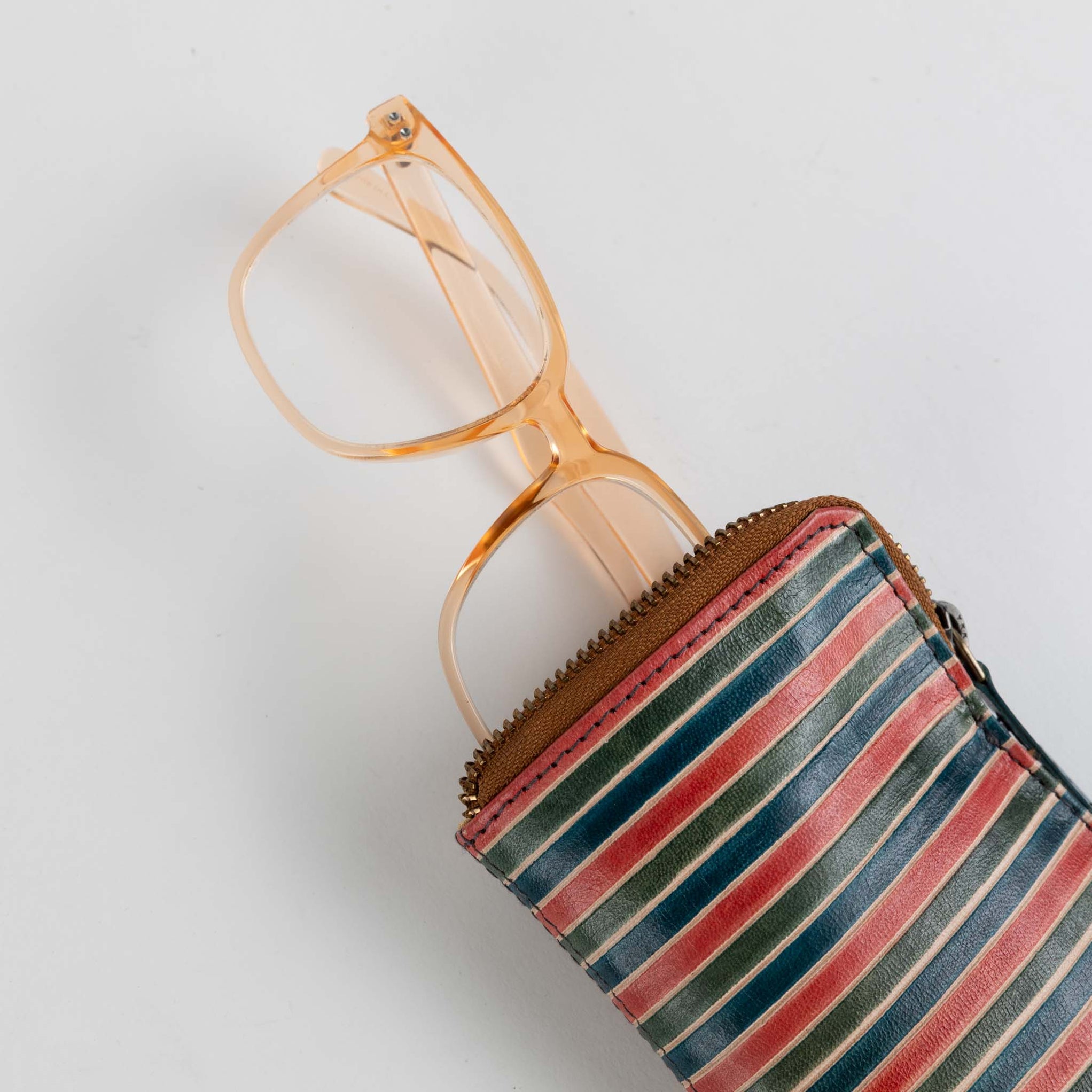 Shanti Striped Zip Leather Eyeglass Case | Ten Thousand Villages