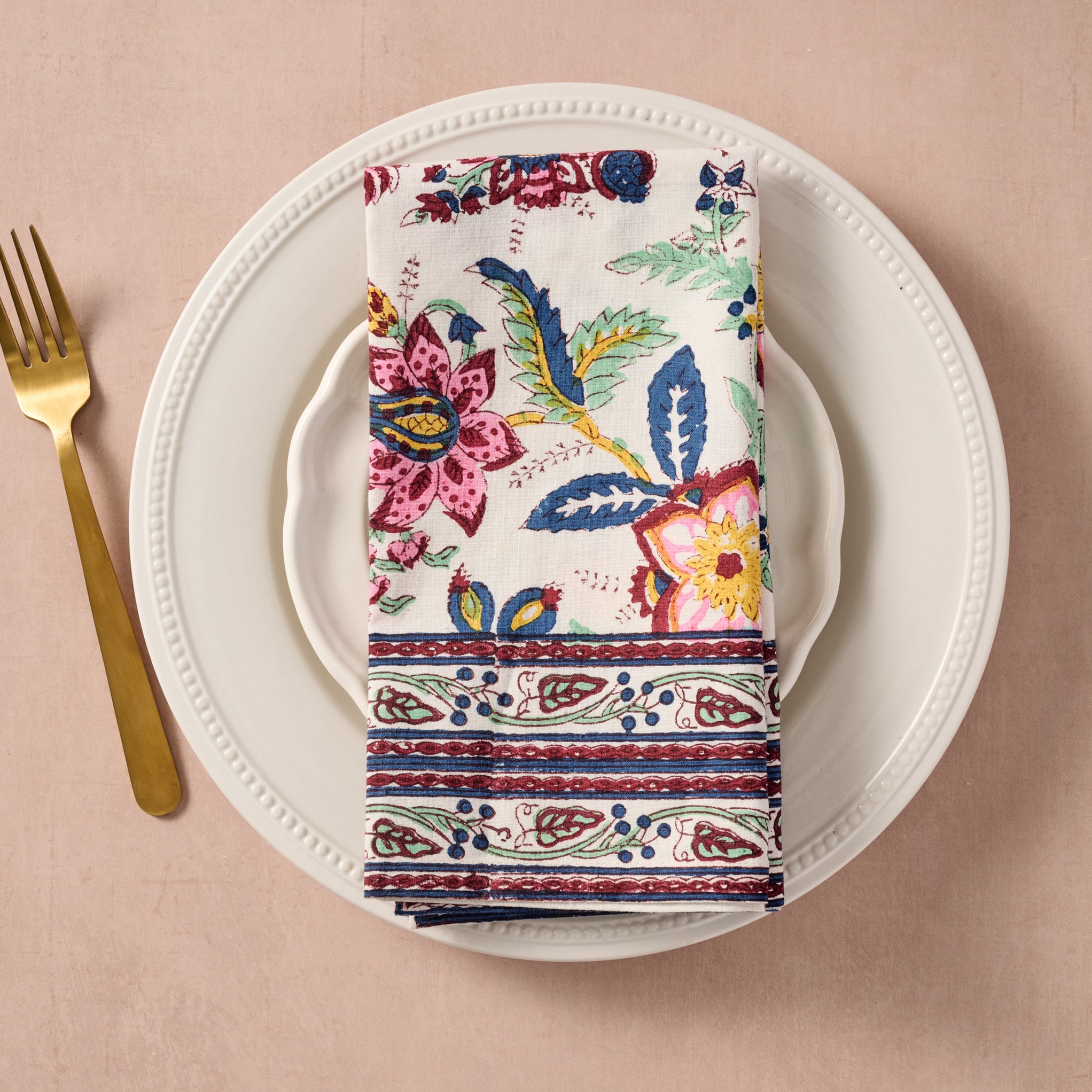 Zaina Floral Blockprint Napkin | Ten Thousand Villages